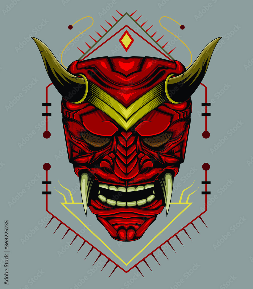 Vector illustration of japan oni demon ninja mask. The traditional ...