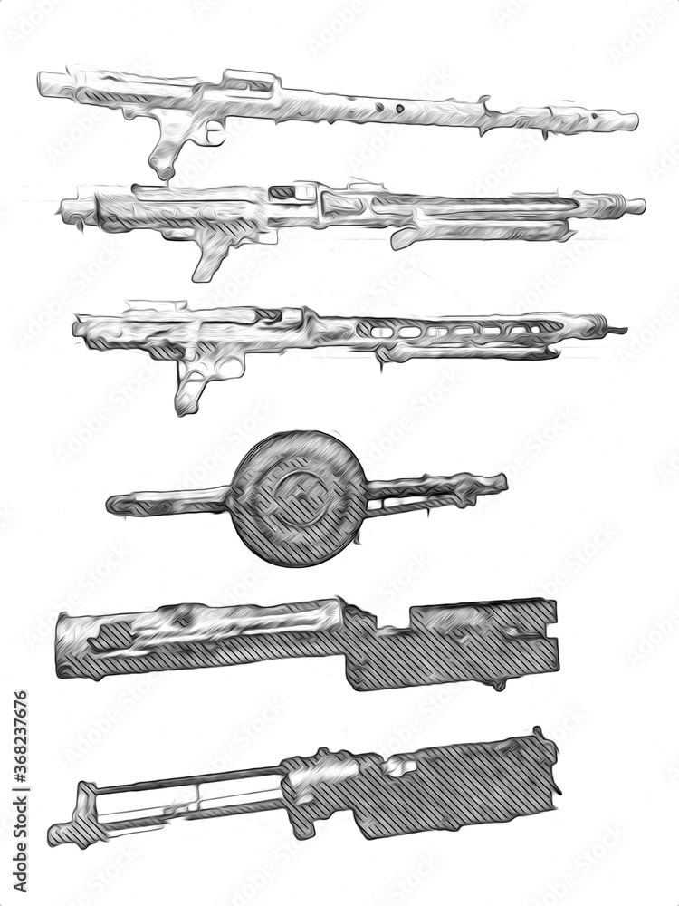 Revolver, hand drawn vintage gun illustration. Engraving style old ...