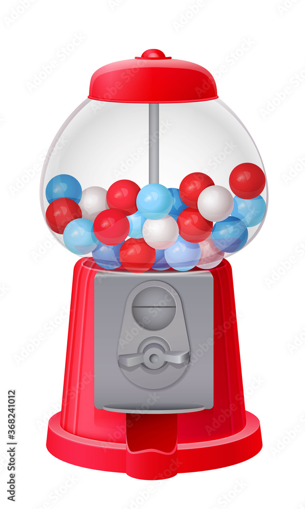 classic red gumball vending machine filled with red blue and white ...
