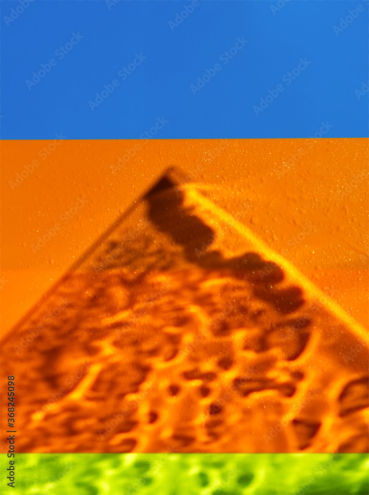 Abstract landscape with pyramide on colorful background. Art photo ...