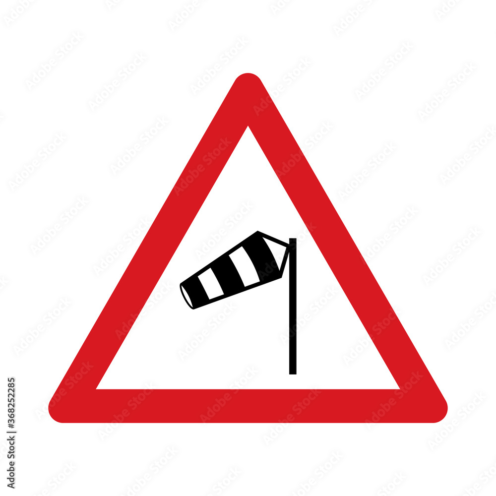 Traffic sign warning for heavy crosswind. Traffic sign isolated on ...