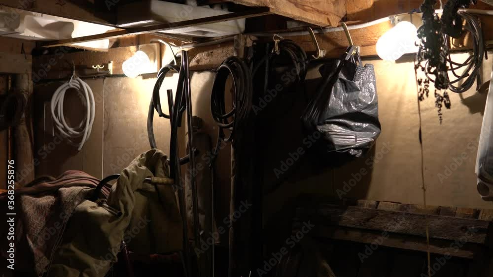 Turning the lights on and off, electric lamp in the garage. Shed ...