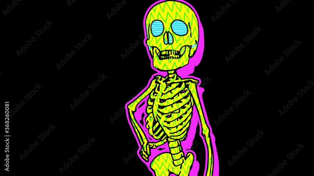 Posing skeleton in comic style, fluorescent textures and patterns ...