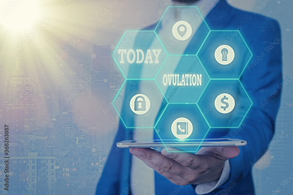 Word writing text Ovulation. Business photo showcasing the discharge of ...