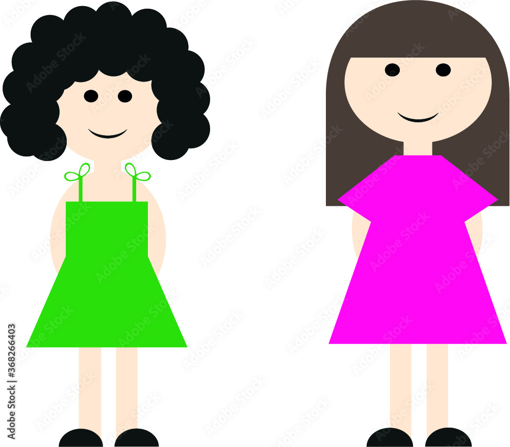cartoon girls in dresses Stock Vector | Adobe Stock