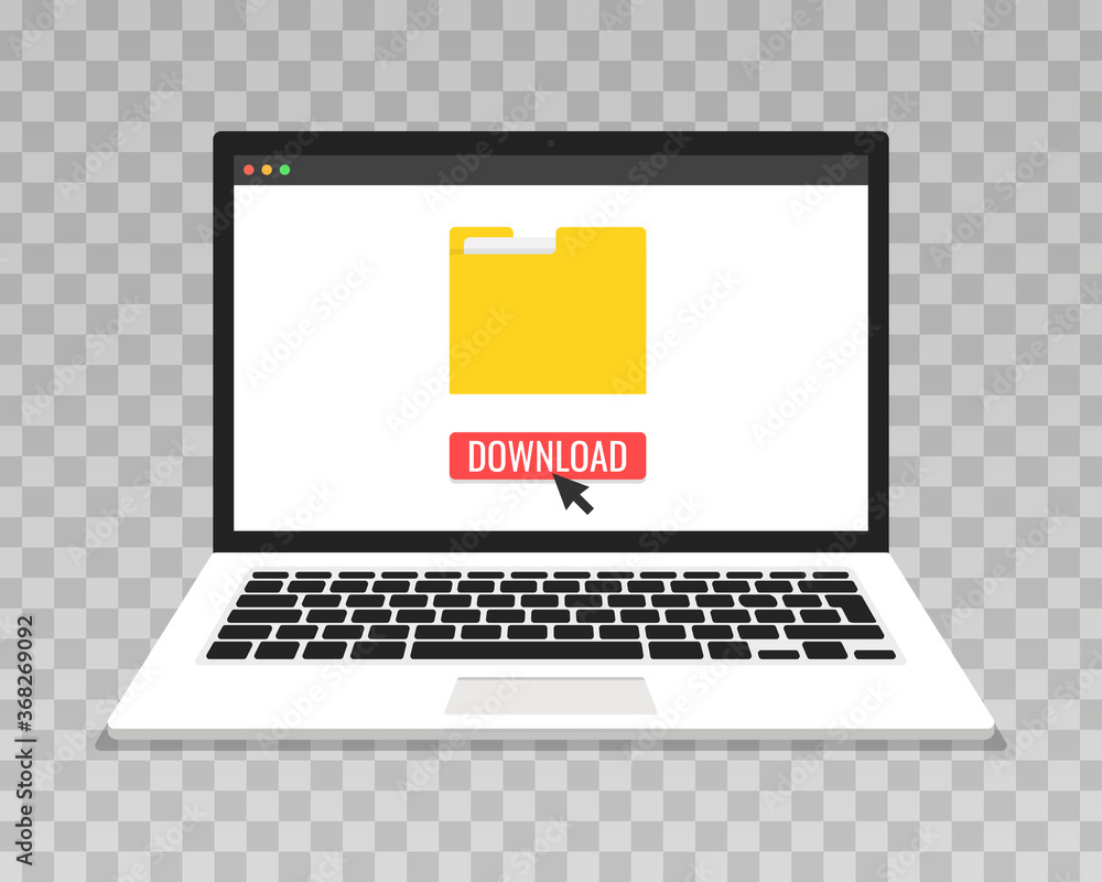 Laptop and progress bar on the screen. Downloading file, information ...