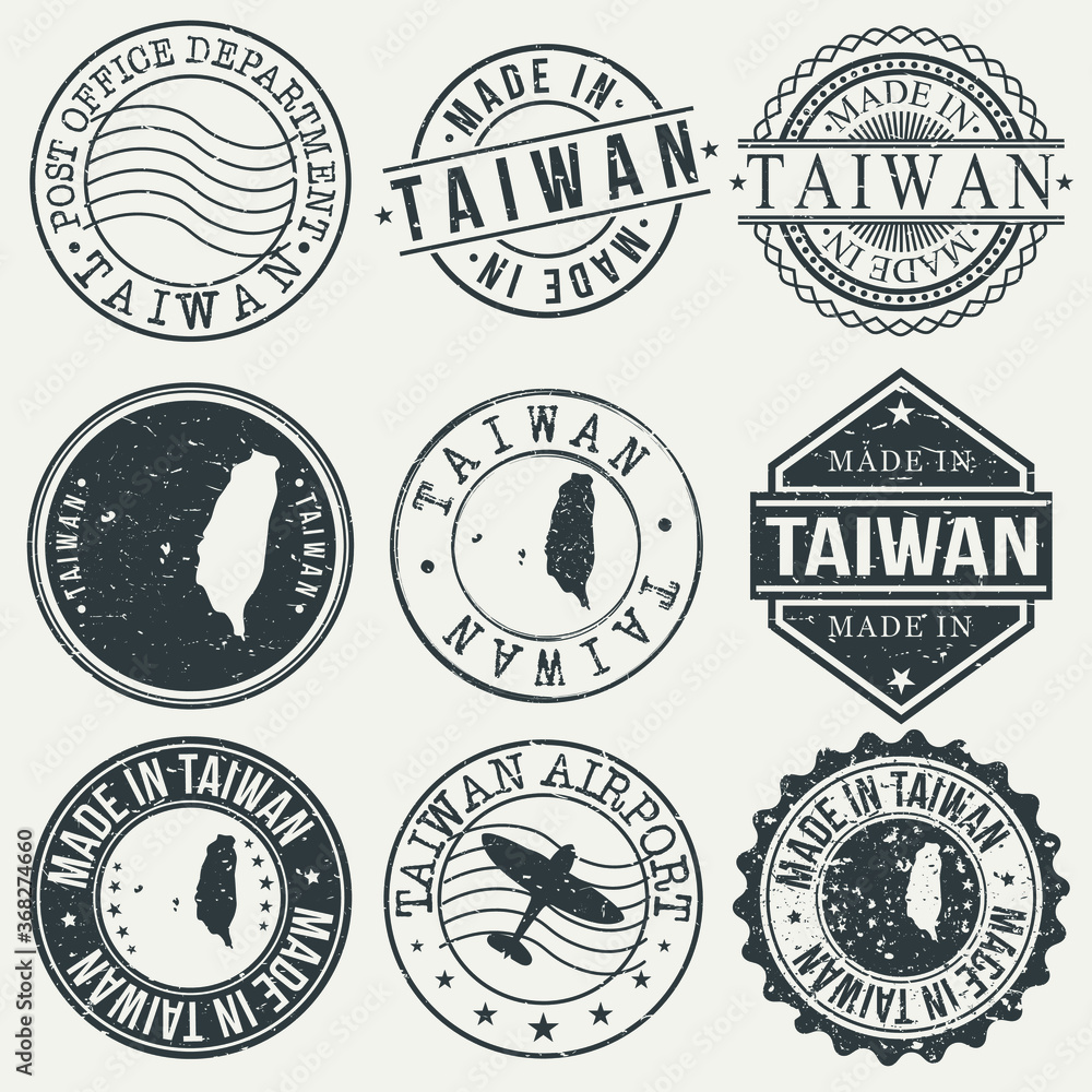 Taiwan Set of Stamps. Travel Stamp. Made In Product. Design Seals Old ...