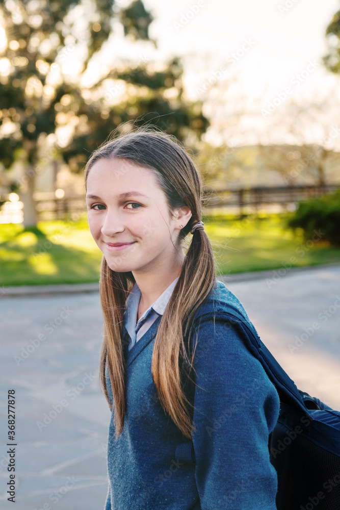 Grade 9 high school student in winter uniform Stock Photo | Adobe Stock
