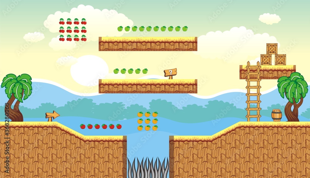 set of game assets, icon, element, tileable seamless tileset, Useful ...