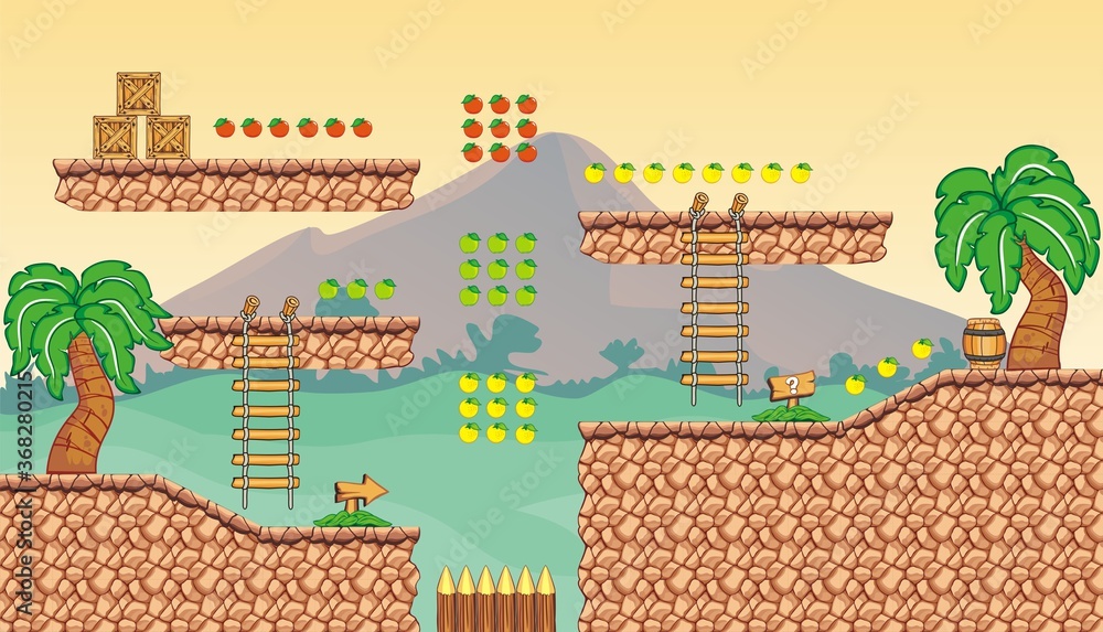 set of game assets, icon, element, tileable seamless tileset, Useful ...