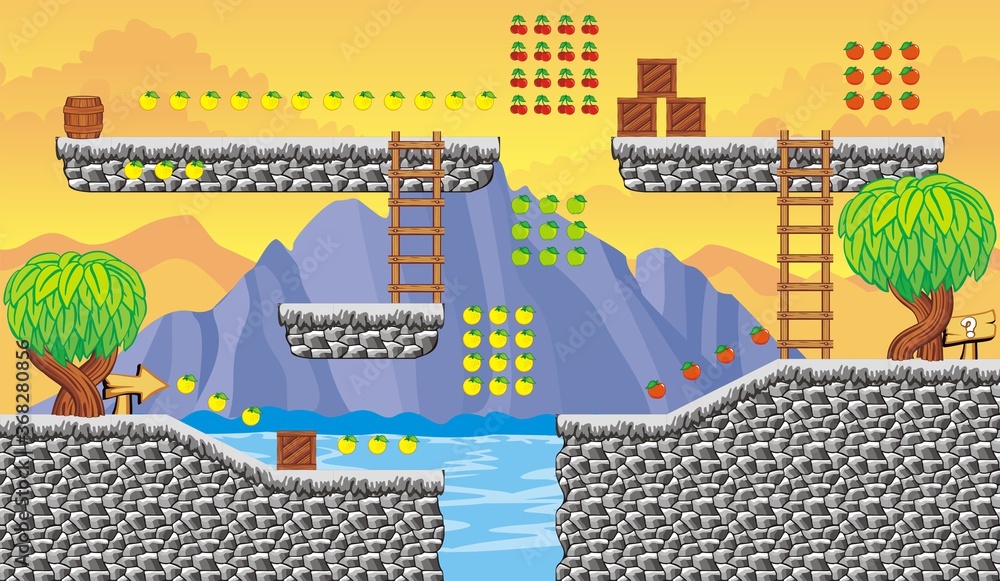 set of game assets, icon, element, tileable seamless tileset, Useful ...