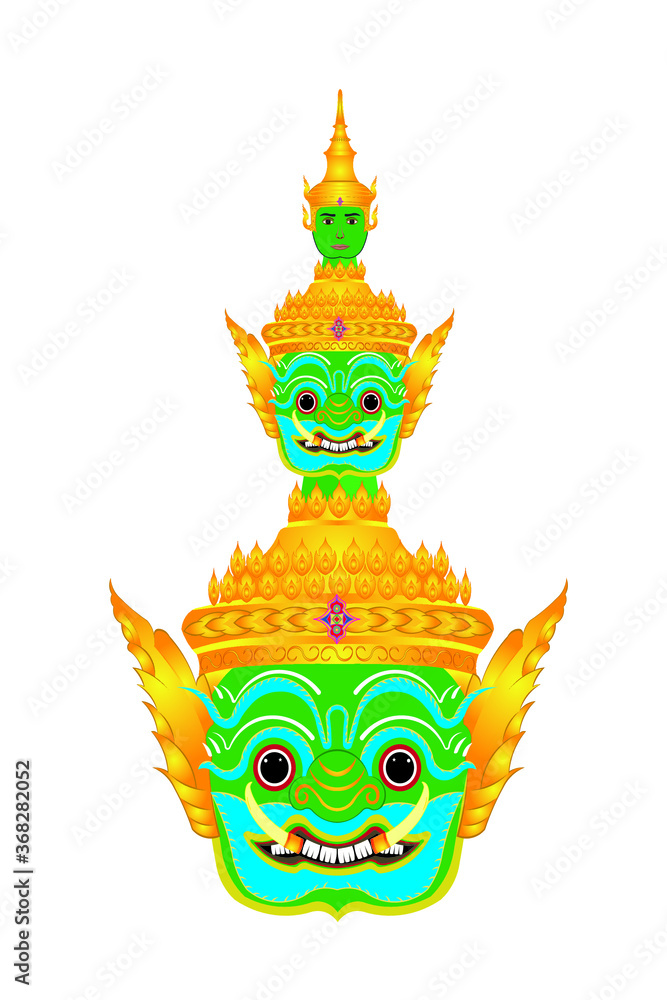 Vetor de The Tossakan or Thotsakan or Ravana mask crown Head and dress ...