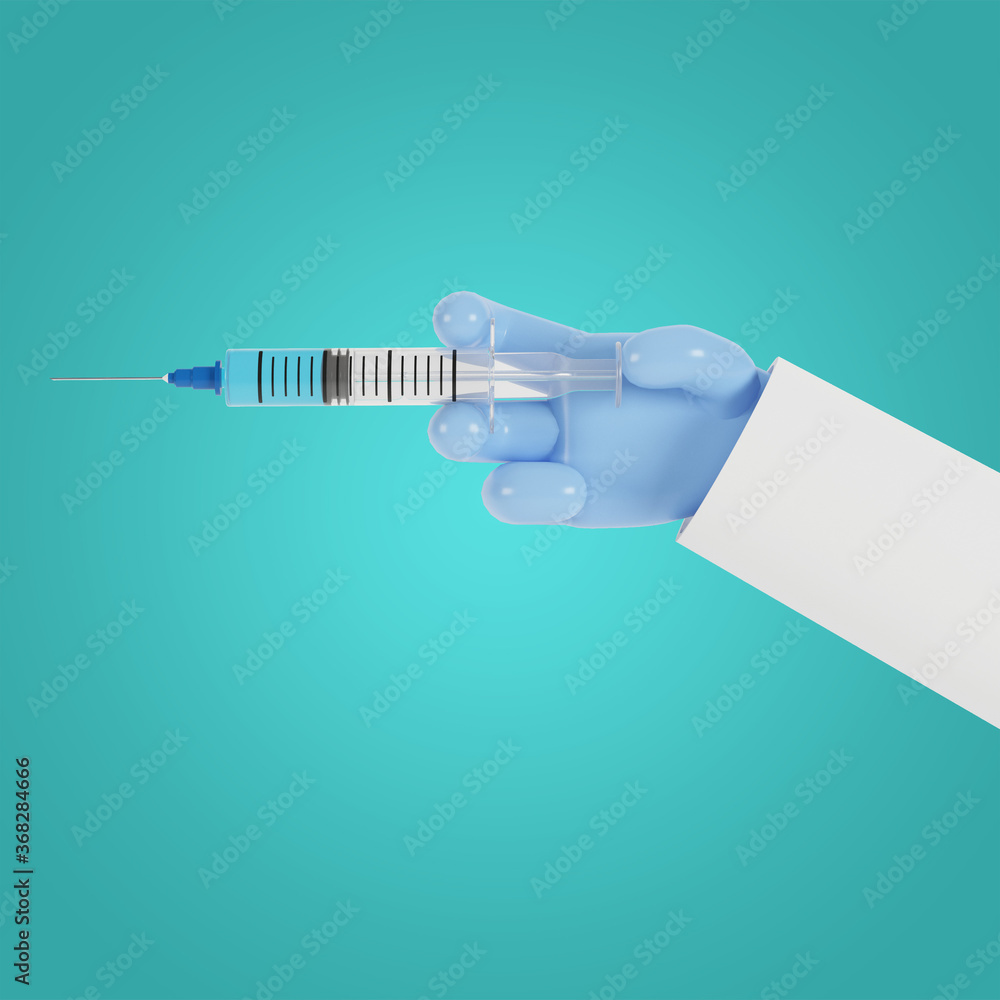 Syringe in the doctor's hand. 3D illustration in cartoon style. Stock ...