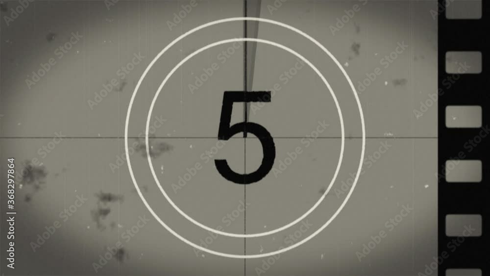 Old movie countdown leader animation. Black and white generic countdown ...