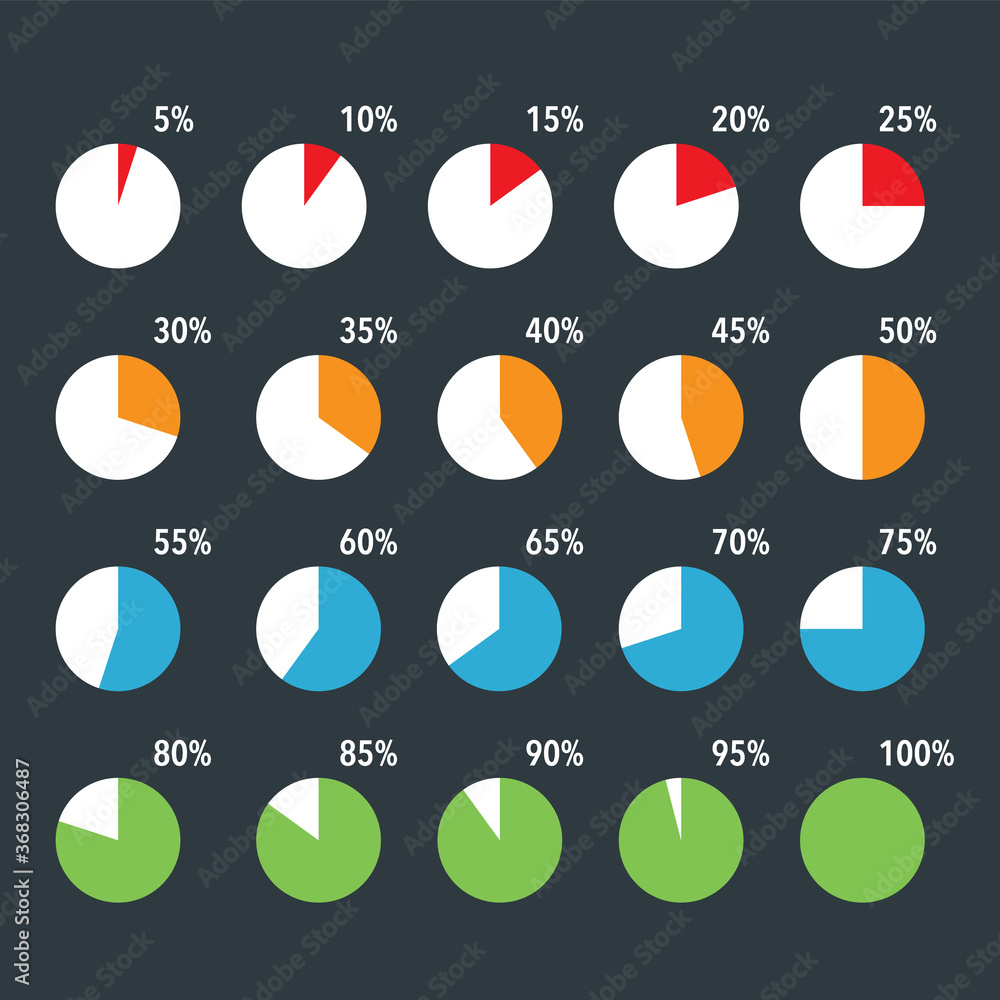 Set of colourful infographic circle percentage flow diagrams piecharts ...