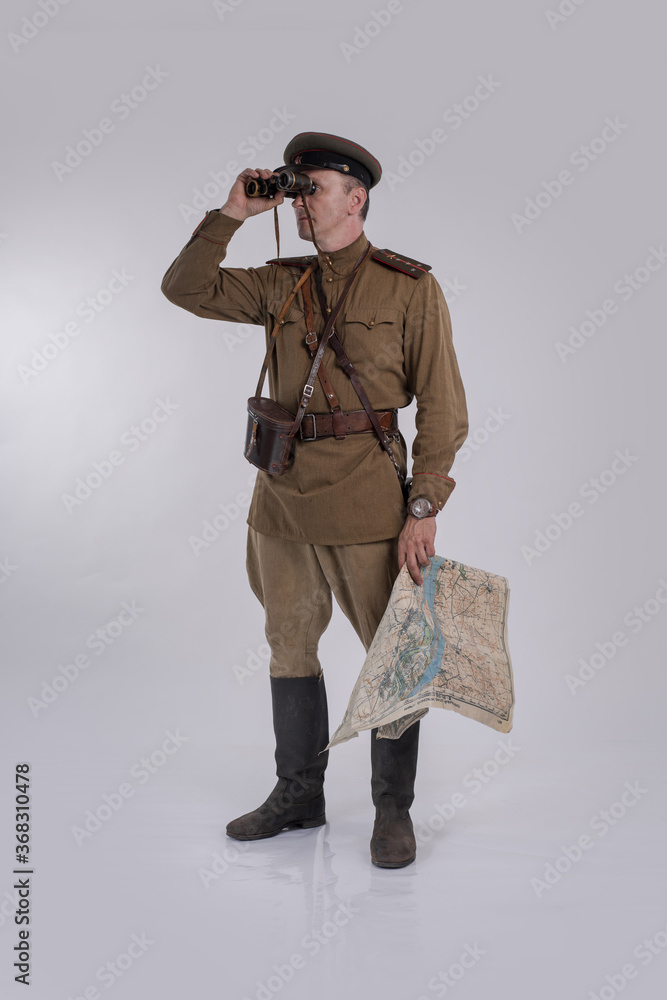 Male actor in the uniform of a Soviet Army officer during World War II ...
