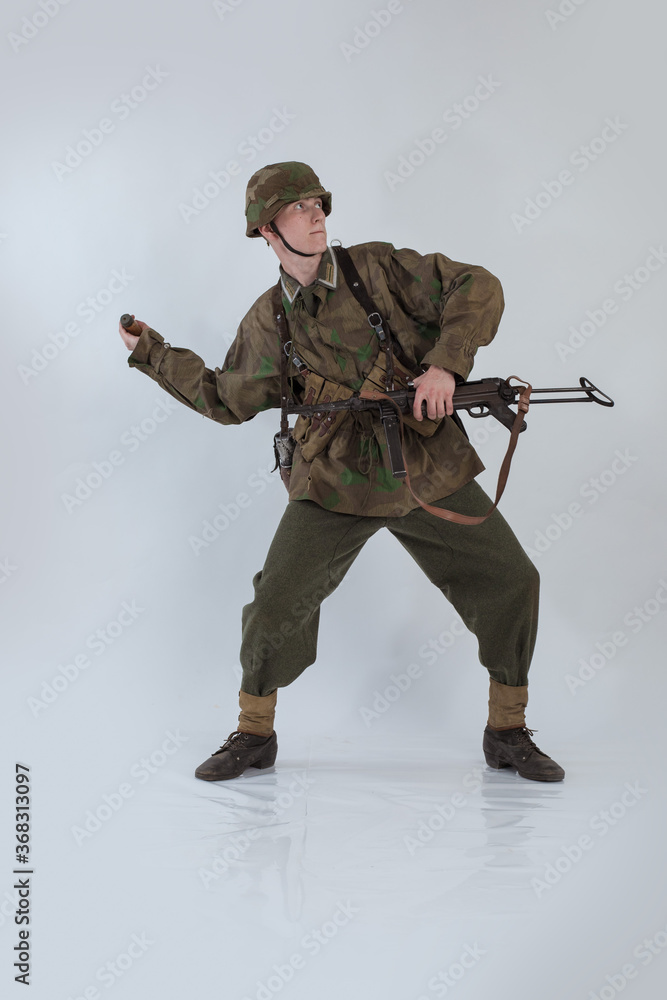 Male actor in the uniform of a German army solder during World War II ...