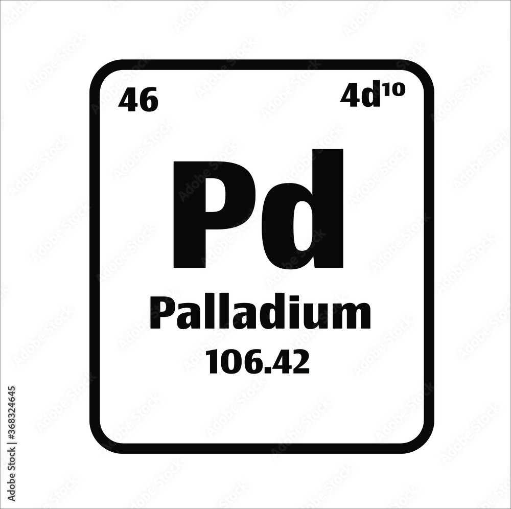 palladium (Pd) button on black and white background on the periodic ...