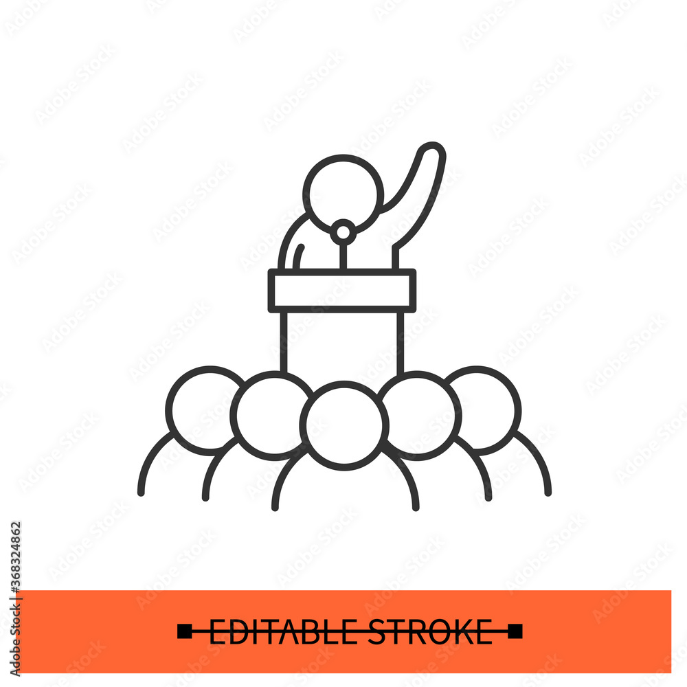 Public speaker icon. Politician, speaking at public gathering linear ...