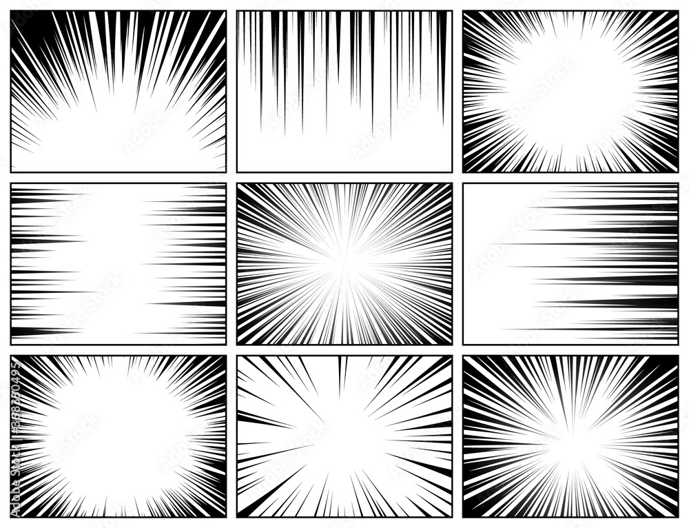 Comic book radial lines collection. Comics background with motion ...