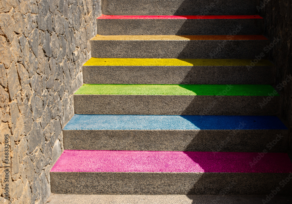 Gay pride flag represented on the steps of a staircase Stock Photo ...