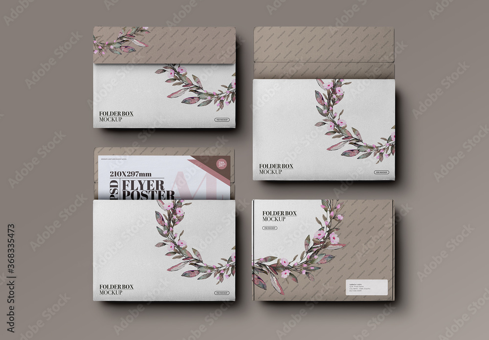 Cardboard Folder Box Mockup Stock Template | Adobe Stock