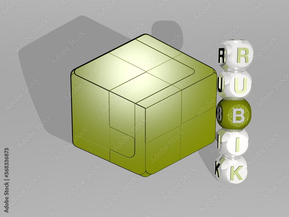 3D graphical image of rubik vertically along with text built around the ...