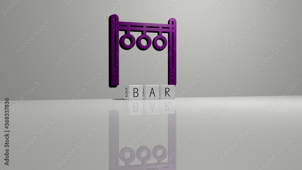 3D illustration of bar graphics and text made by metallic dice letters ...