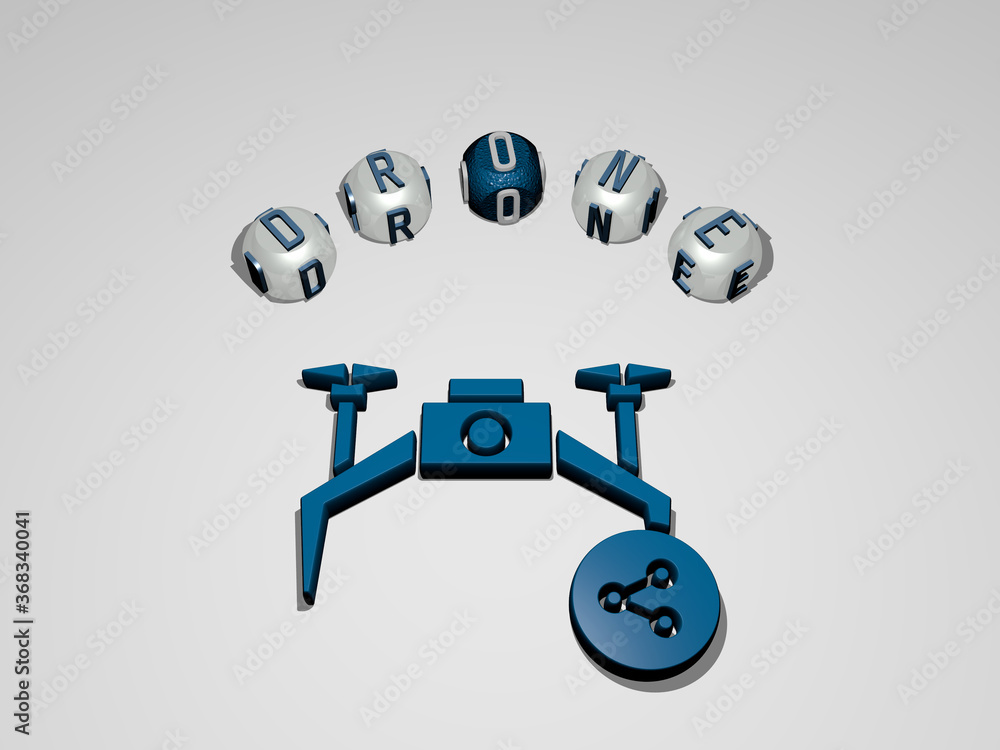 3D graphical image of drone vertically along with text built around the ...