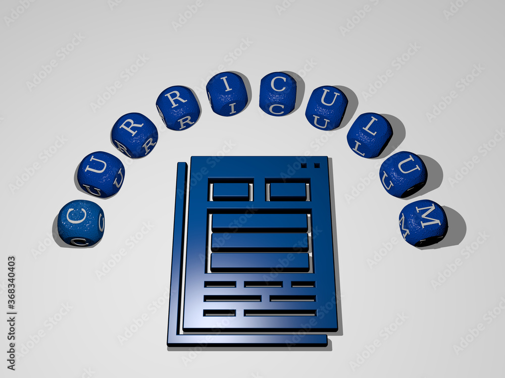 3D representation of curriculum with icon on the wall and text arranged ...