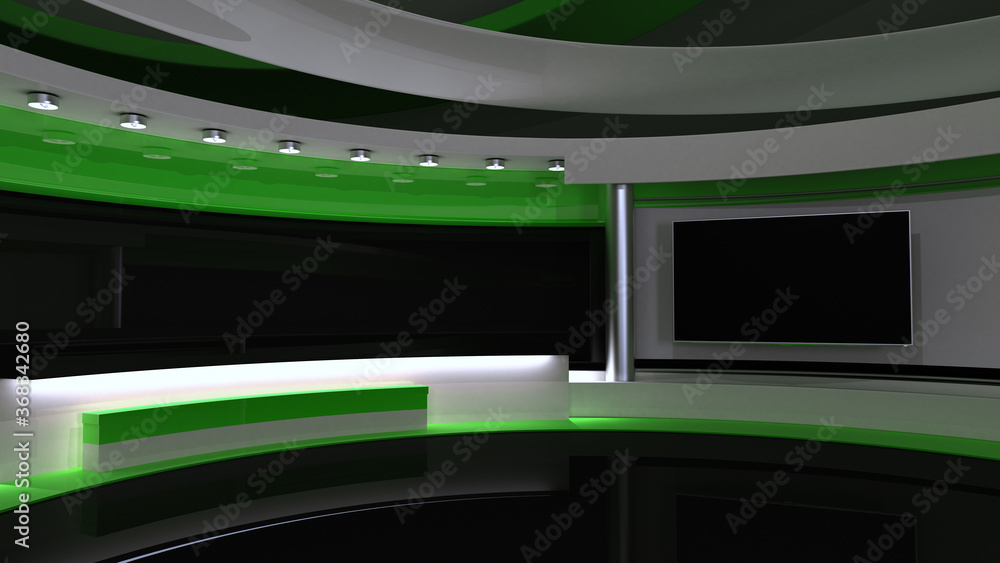 Tv Studio. Green studio. Backdrop for TV shows .TV on wall. News studio ...