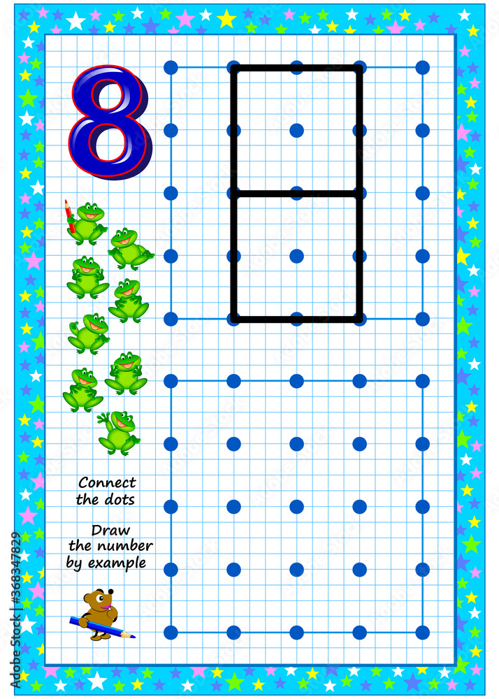 Educational page for little children on square paper. Connect the dots ...
