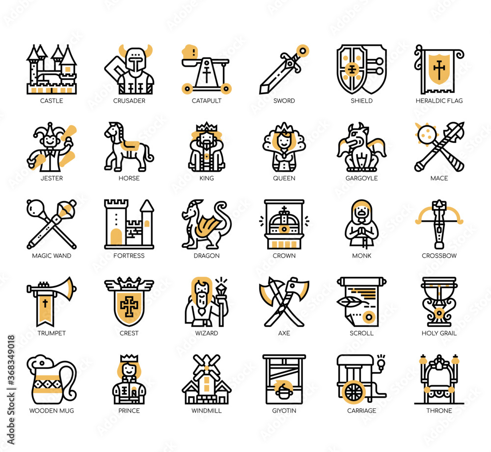 Set of medieval thin line and pixel perfect icons for any web and app ...