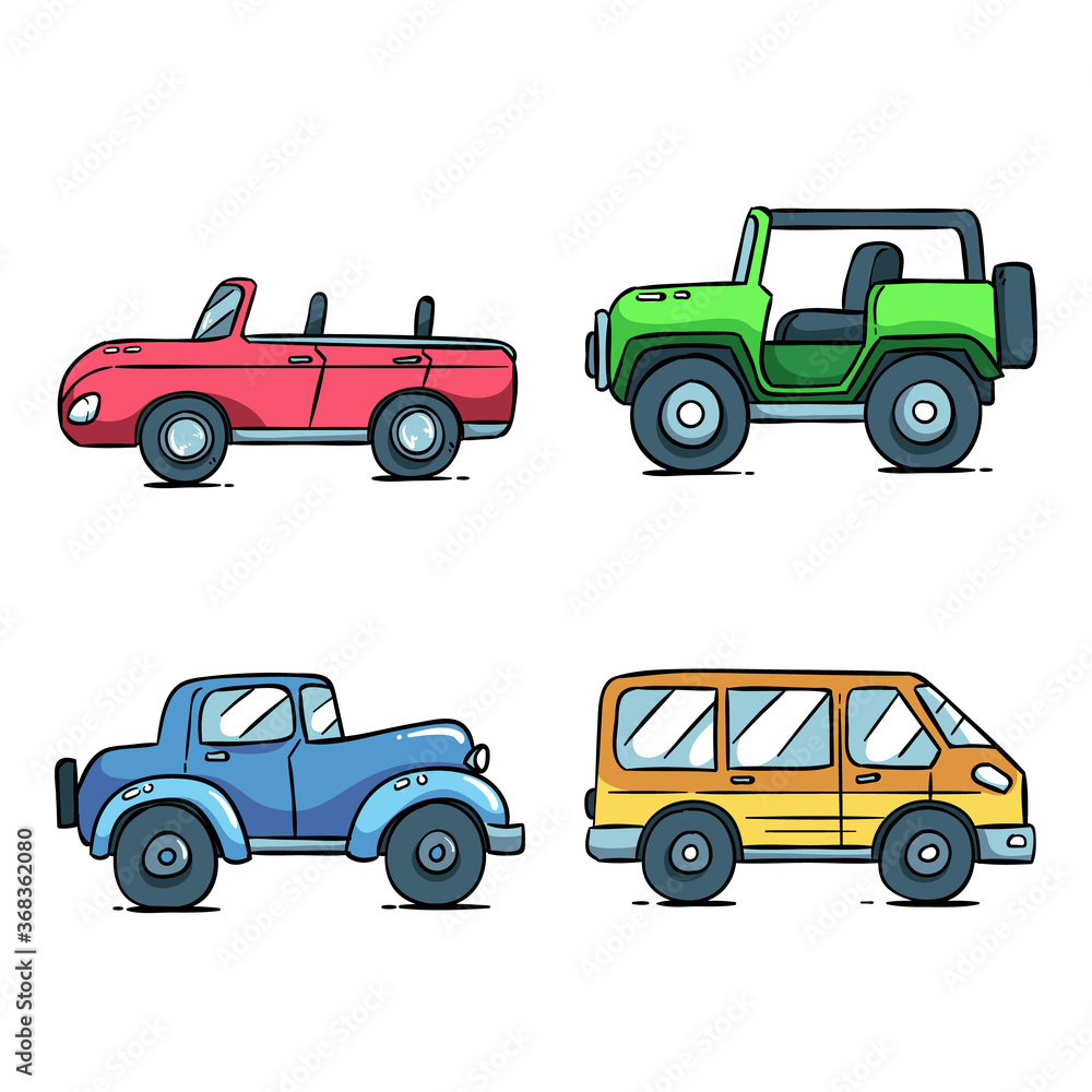 Cartoon car collection with side view Stock Vector | Adobe Stock