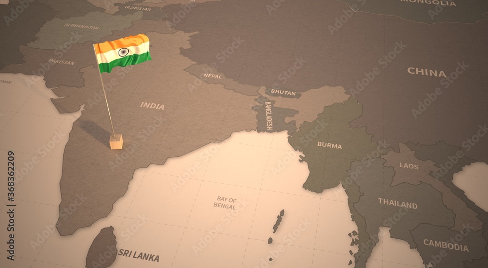 Flag on the map of india. Vintage Map and Flag of South Asia Countries ...