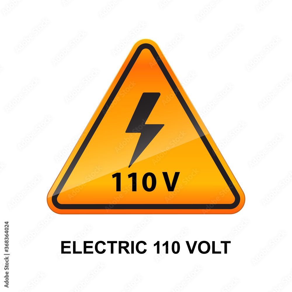 Poster Electric 110 volt caution sign isolated on white background ...