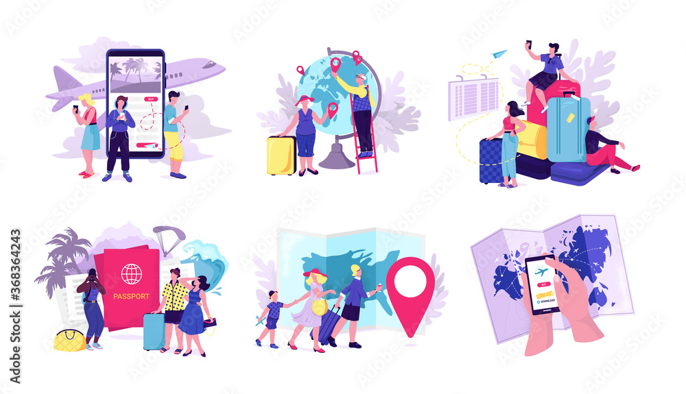 Travel people set of vector illustrations. Traveling people finding ...