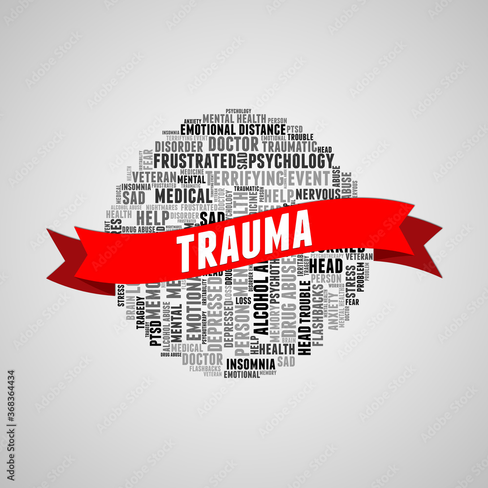 Trauma word cloud illustration on a grey gradient background Stock ...