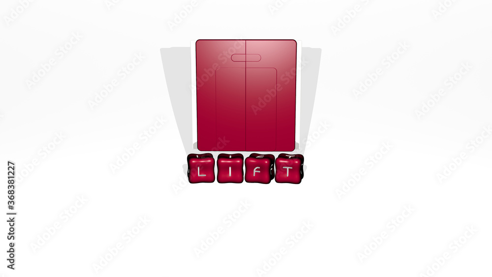 3D representation of lift with icon on the wall and text arranged by ...