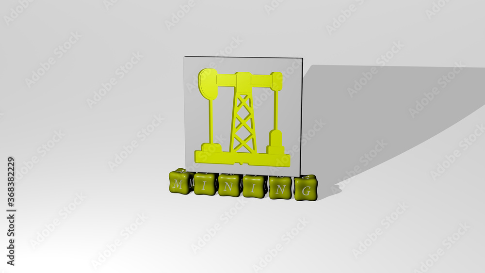 3D illustration of mining graphics and text made by metallic dice ...