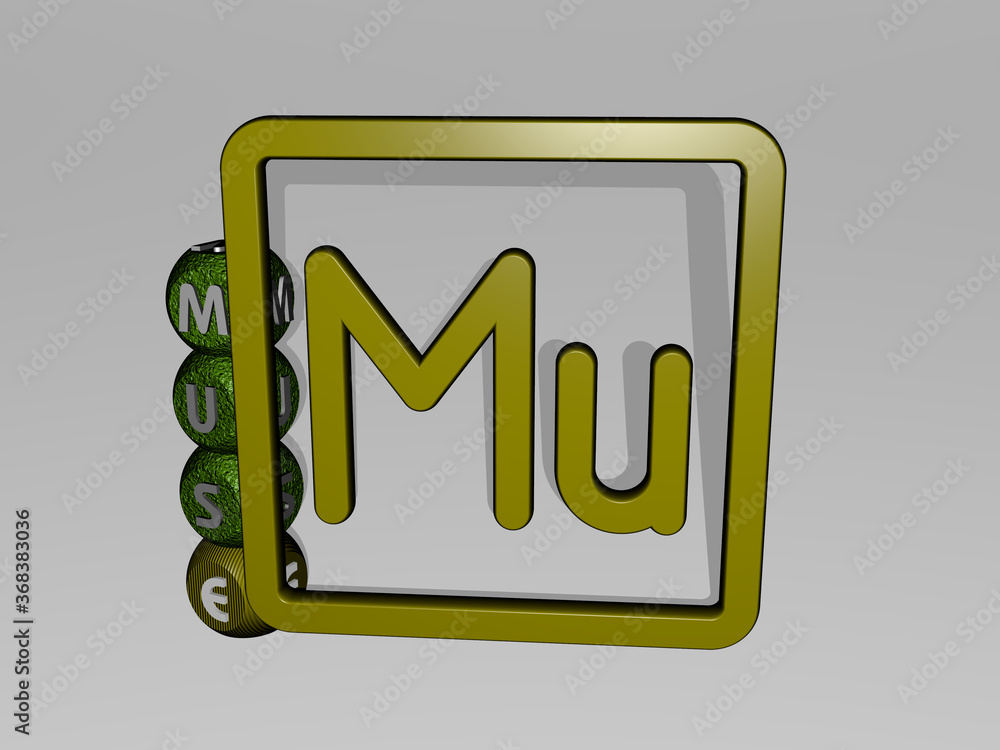 3D illustration of muse graphics and text around the icon made by ...