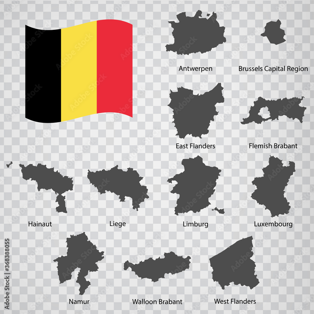 Eleven Maps Provinces of Belgium - alphabetical order with name. Every ...