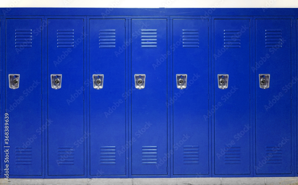 facade view of lockers in school gym painted in blue Stock Photo ...