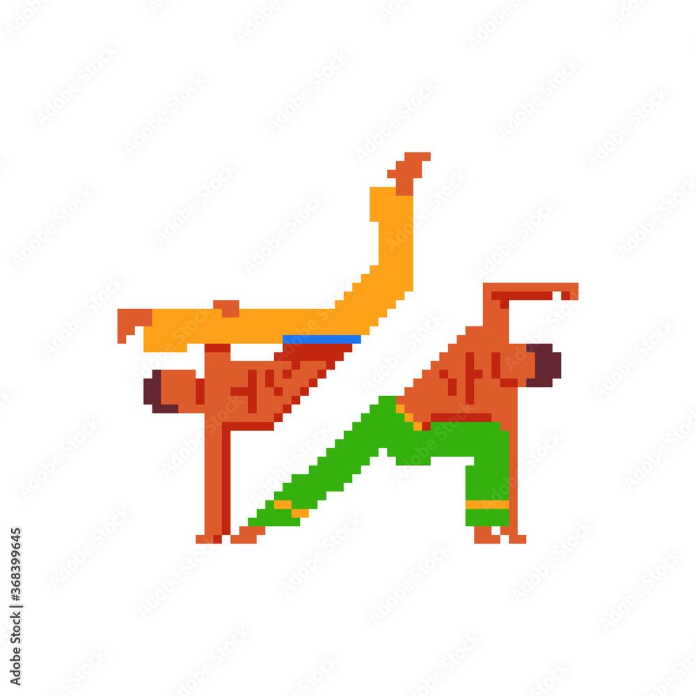 Capoeira dancer, fighter pixel art icon. Two fighter Brazilian national ...
