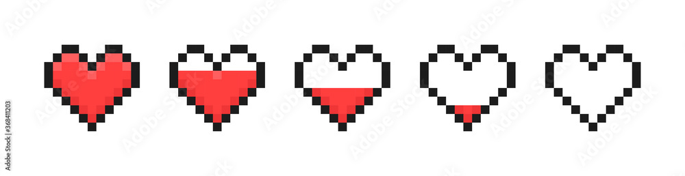 Gaming 8 bit health heart bar. Pixel game controller life bar. Vector ...