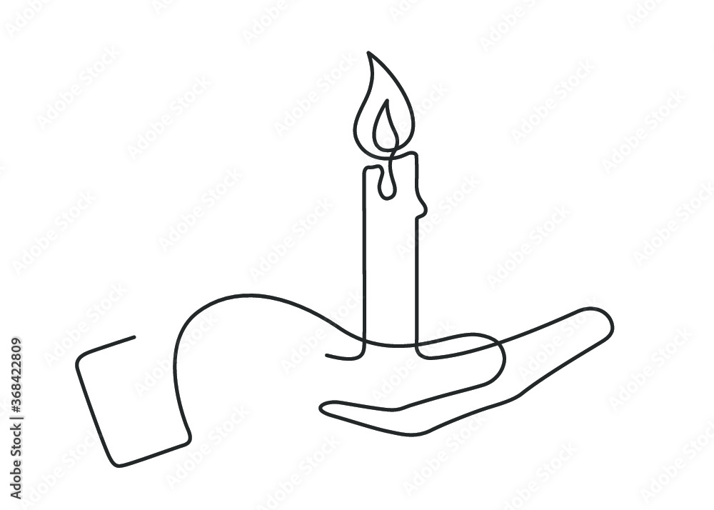 Continuous line drawing of candle in hand. Vector illustration Stock ...