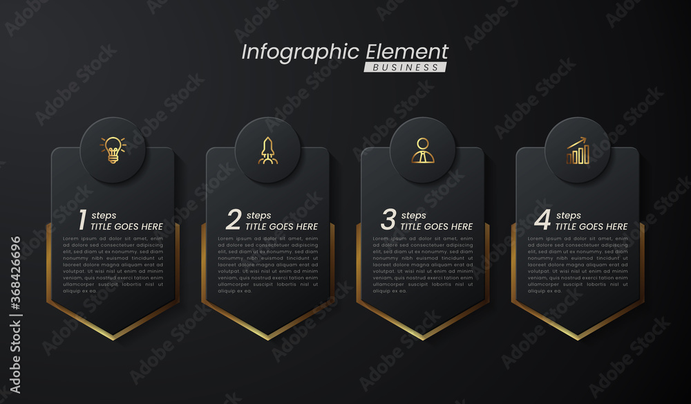Dark gold elegant infographic 3d vector template with a steps for ...