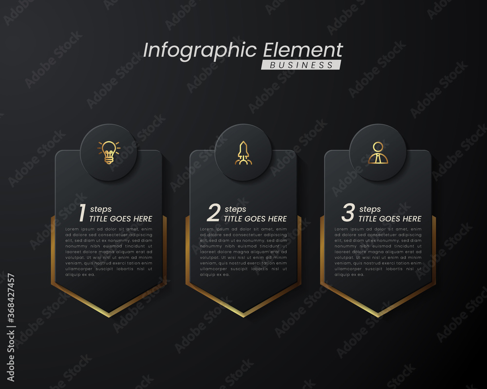 Dark gold elegant infographic 3d vector template with a steps for ...