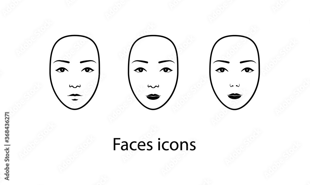 Set of beautiful vector line simple face icons isolated on white ...