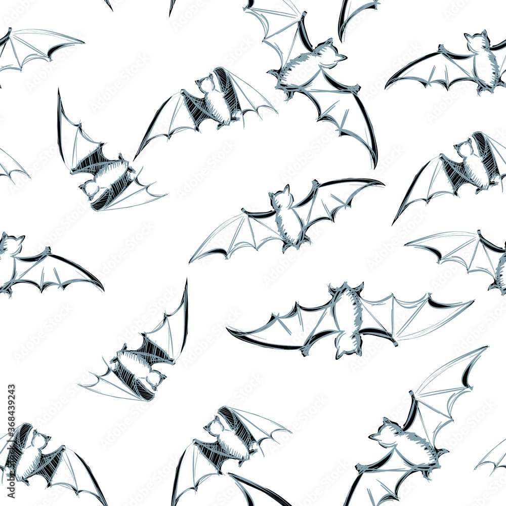 Vector Ornamental Seamless Pattern with Bats on a White Background ...